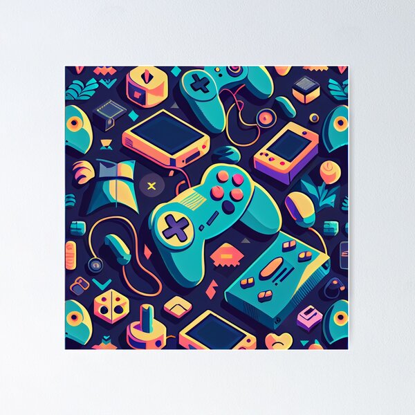 "Flat Fun Gaming Controller Pattern Digital Painting" Poster for Sale ...