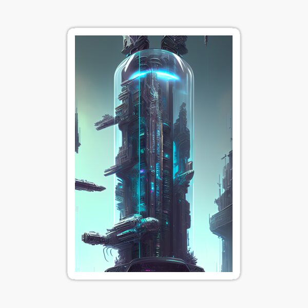 "Sci-Fi Docking Tower in the Andromeda Galaxy " Sticker for Sale by ...