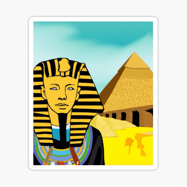 "King Tut with Background the Great Pyramid of Egypt" Sticker for Sale ...
