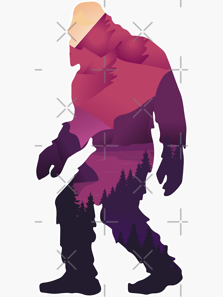 "Retro Bigfoot Mountain Forest Landscape Wilderness" Sticker for Sale ...