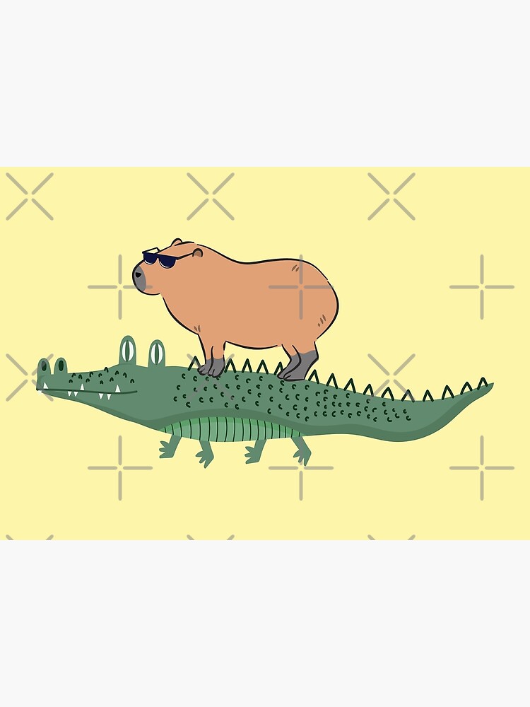 "Capybara riding on a crocodile - yellow" Photographic Print for Sale ...