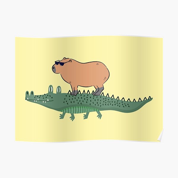 "Capybara riding on a crocodile - yellow" Poster for Sale by ...