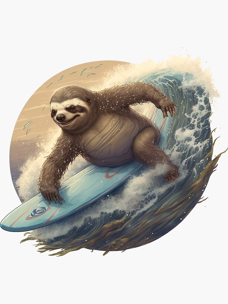"Surf's Up, Sloth" Sticker for Sale by Sabot119 | Redbubble