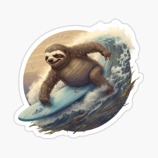 "Surf's Up, Sloth" Sticker for Sale by Sabot119 | Redbubble
