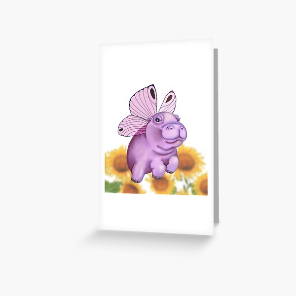 "Behemoth, Pink hippo in sunflower Monster Meme Fun art " Greeting Card ...