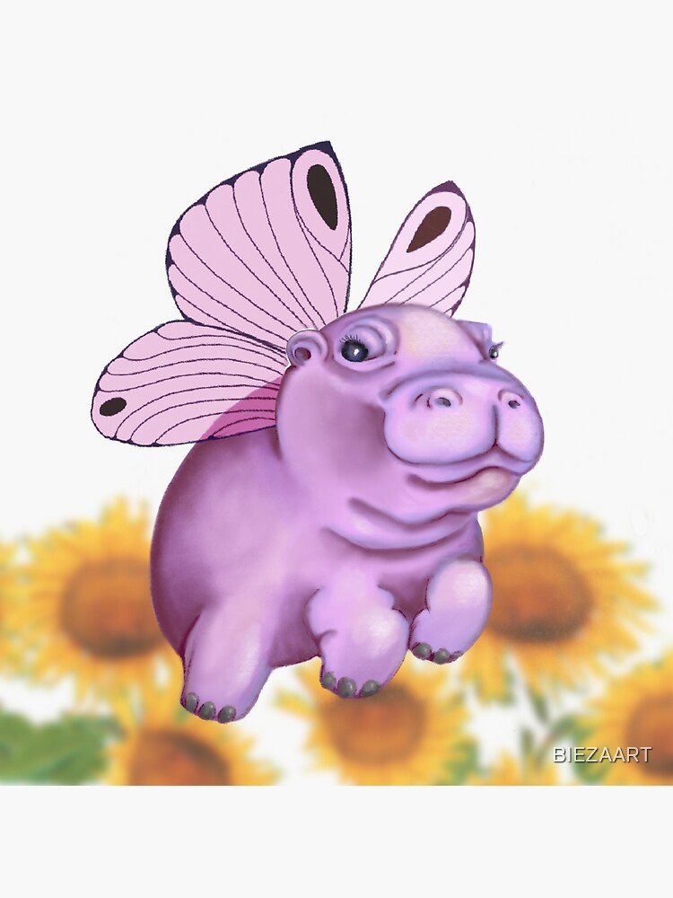 "Behemoth, Pink hippo in sunflower Monster Meme Fun art " Sticker for ...