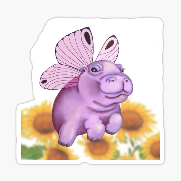 "Behemoth, Pink hippo in sunflower Monster Meme Fun art " Sticker for ...
