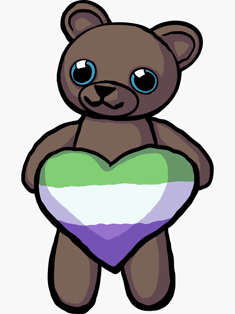 "Love Bear Genderqueer Valentines Heart Pride Cartoon" Sticker for Sale ...
