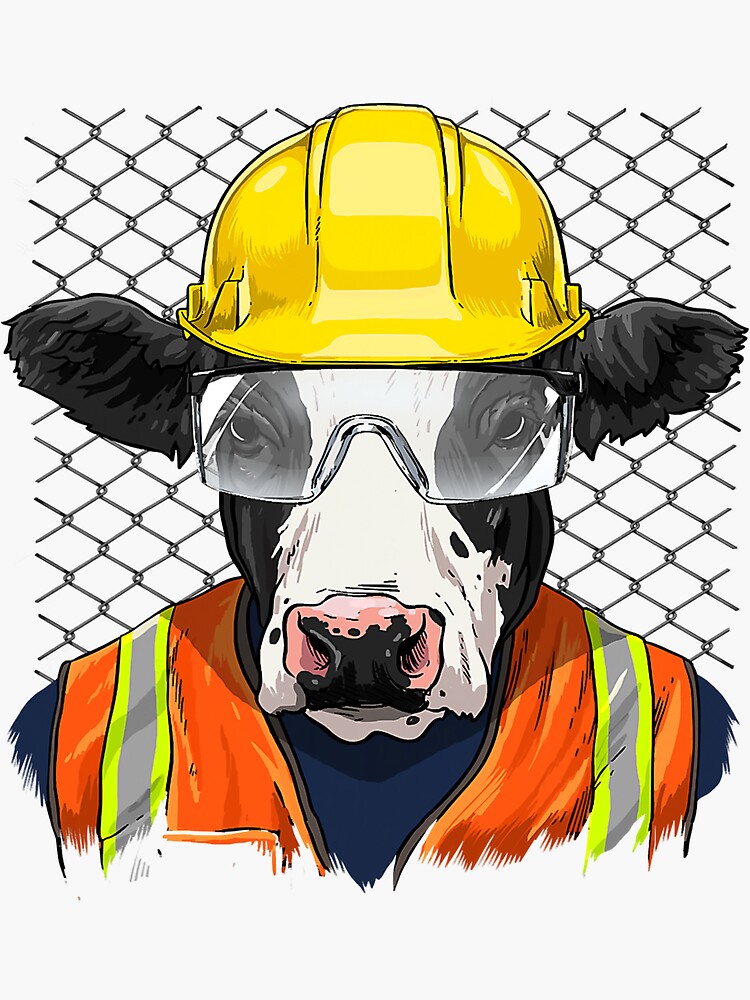 "Cow Construction Worker Farmer Cow Farm Animal 244" Sticker for Sale ...