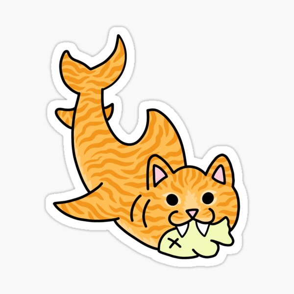 "Cute Orange Tabby "Paws" Shark MerMeow " Sticker for Sale by MellowArk ...