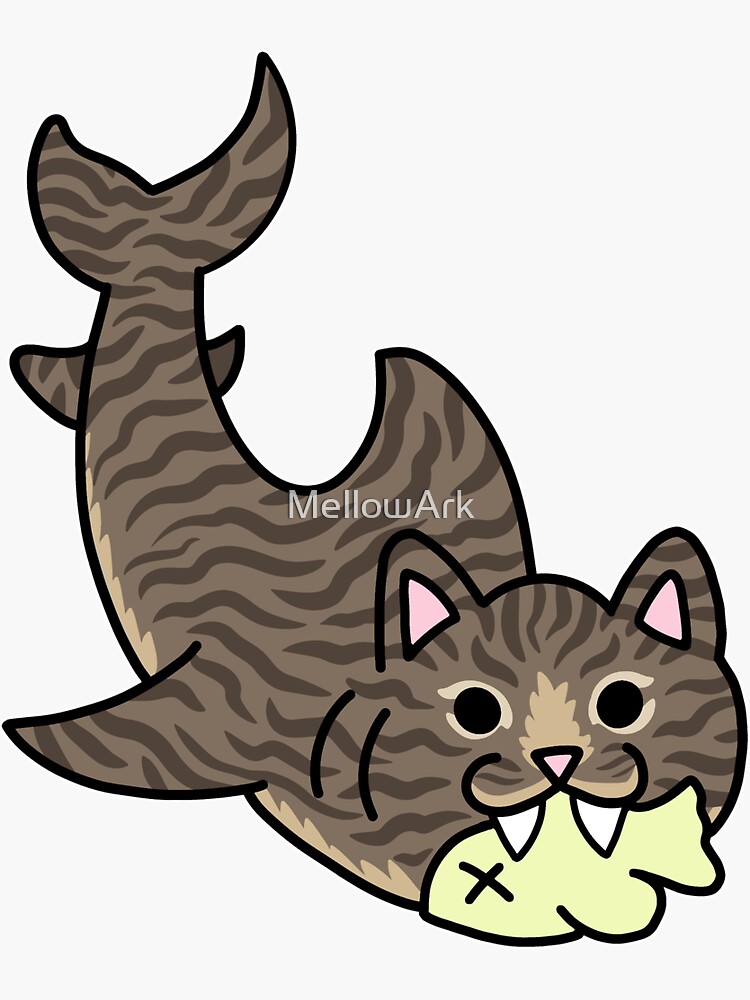 "Cute Brown Tabby "Paws" Shark MerMeow " Sticker for Sale by MellowArk ...