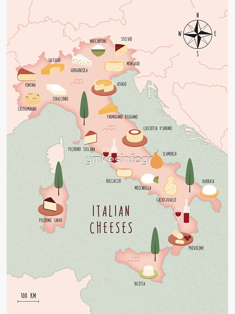 "Illustrated map of Italian cheeses" Sticker for Sale by ymkesinfogr ...
