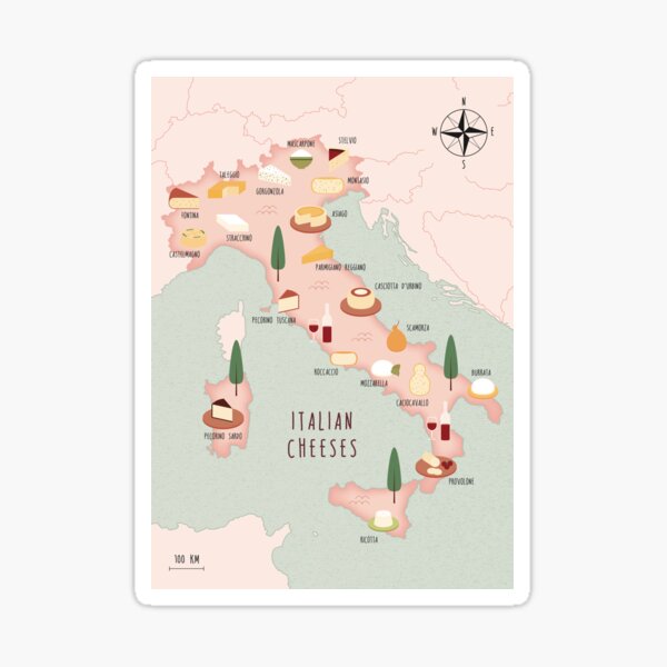 "Illustrated map of Italian cheeses" Sticker for Sale by ymkesinfogr ...