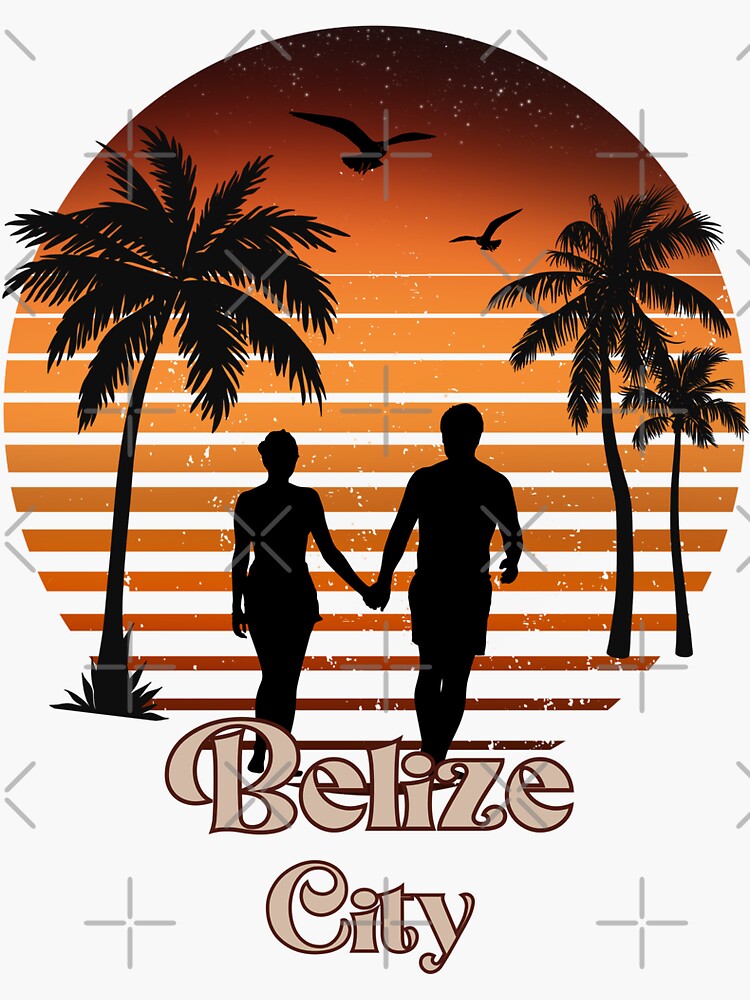 "Belize city retro sunset palm tree romantic " Sticker for Sale by ...