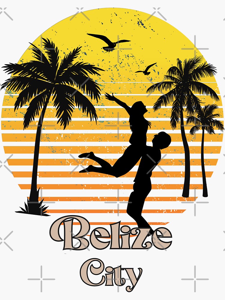"Belize city retro sunset palm tree romantic " Sticker for Sale by ...
