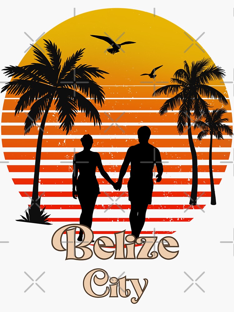 "Belize city retro sunset palm trees" Sticker for Sale by TipTopTapo ...