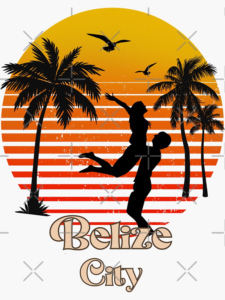 "Belize city retro sunset palm trees" Sticker for Sale by TipTopTapo ...