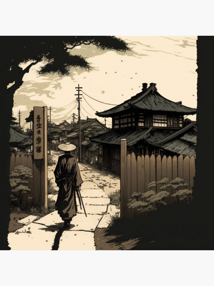 "Traveling samurai entering a town" Sticker for Sale by TheArtfulNook ...