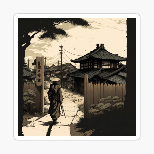 "Traveling samurai entering a town" Sticker for Sale by TheArtfulNook ...