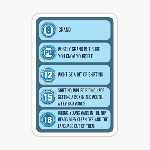 "Irish Film Classifications" Sticker for Sale by HappyOutStudios ...