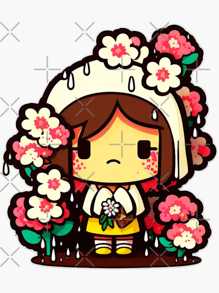"Cute girl with flower pixel art kawaii japan style sticker" Sticker ...