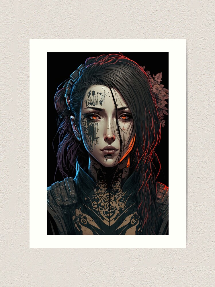 "Japanese Cyberpunk Samurai Anime Cyborg Woman" Art Print for Sale by ...