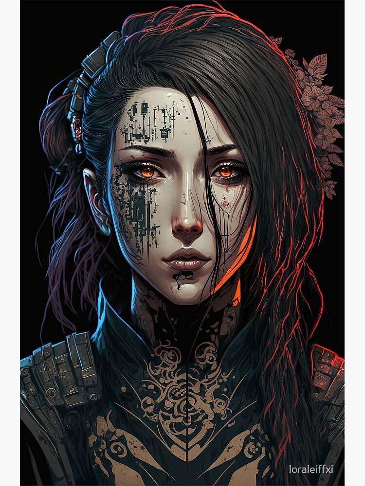 "Japanese Cyberpunk Samurai Anime Cyborg Woman" Art Print for Sale by ...
