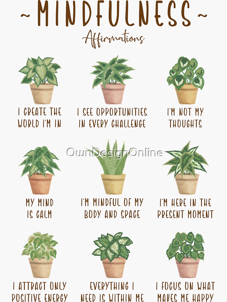 "Mindfulness affirmations with plants" Sticker for Sale by OwnDesignOnline | Redbubble