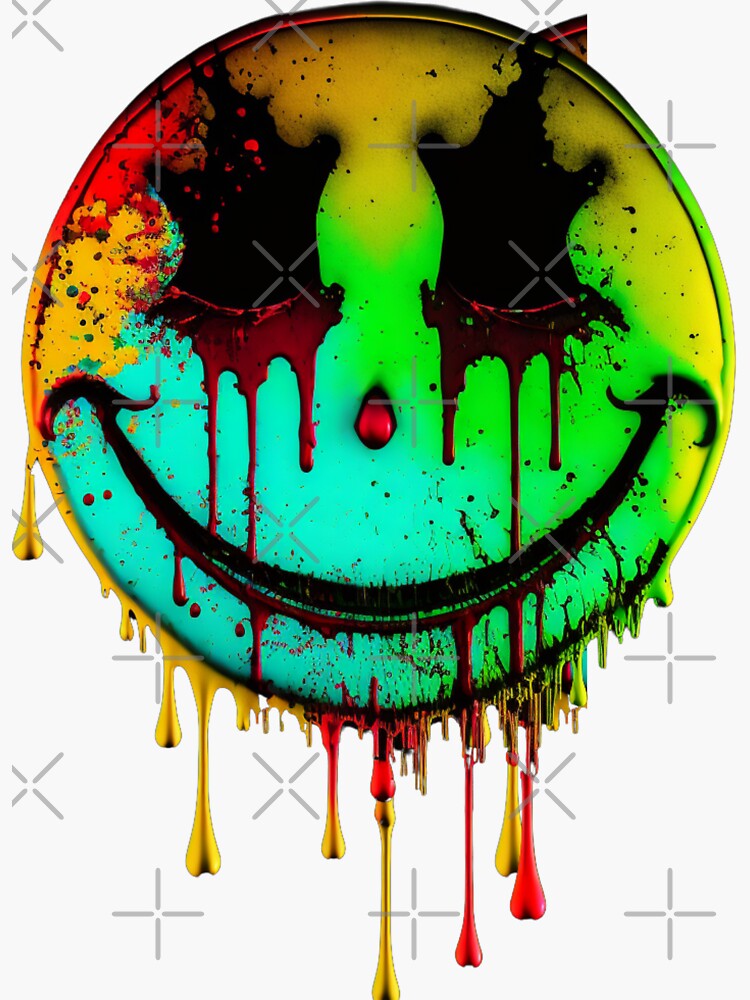 "A Colorful Smiley Face Melting" Sticker for Sale by letsgetinspired ...