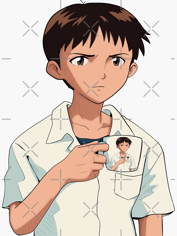 "Shinji Holding a Mug HD (Shinji holding a Shinji Mug) Restored image ...