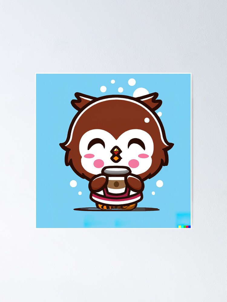 "Chibi Owl Drinking Hot Chocolate" Poster for Sale by ZooOfArt | Redbubble