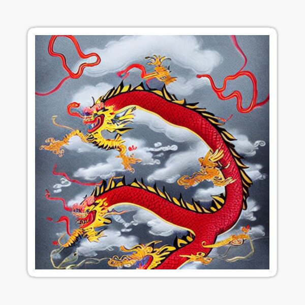 Three Heads Red Chinese Dragon Sticker For Sale By Playdifferent