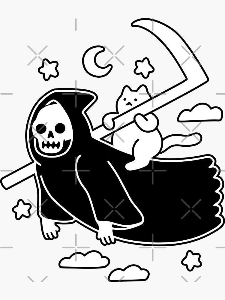 "Cat Riding Grim Reaper" Sticker for Sale by obinsun | Redbubble
