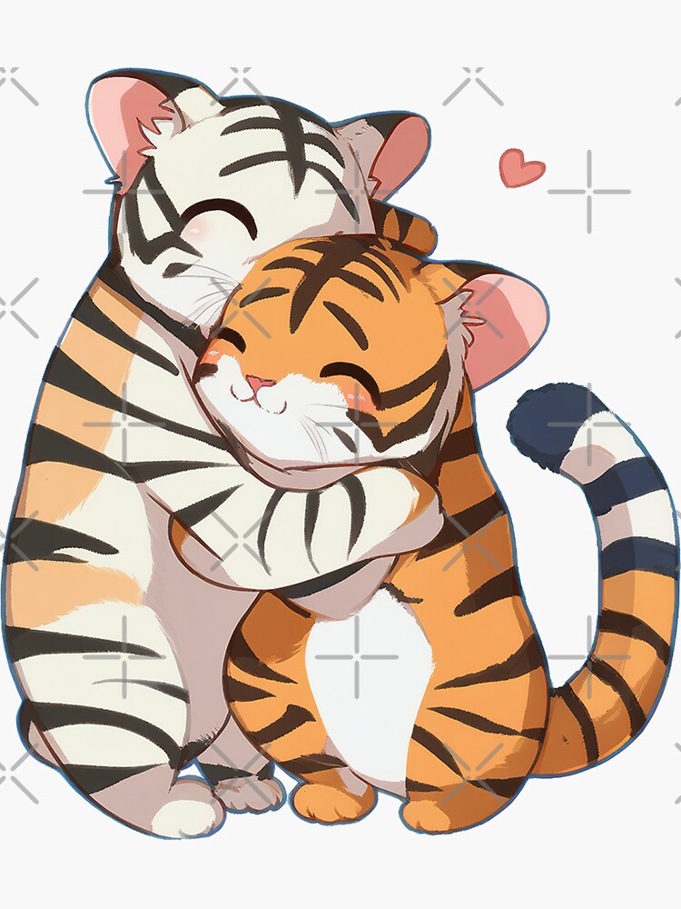 "Cute Tigers Hugging - Chibi Kawaii" Sticker for Sale by stickertopic ...