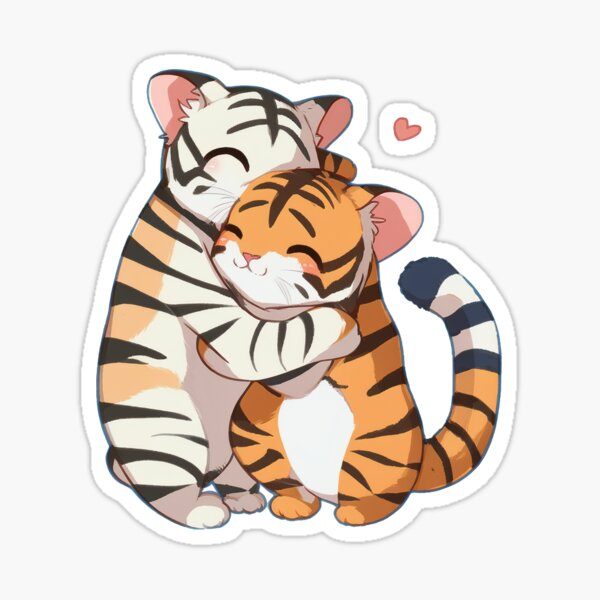 "Cute Tigers Hugging - Chibi Kawaii" Sticker for Sale by stickertopic ...
