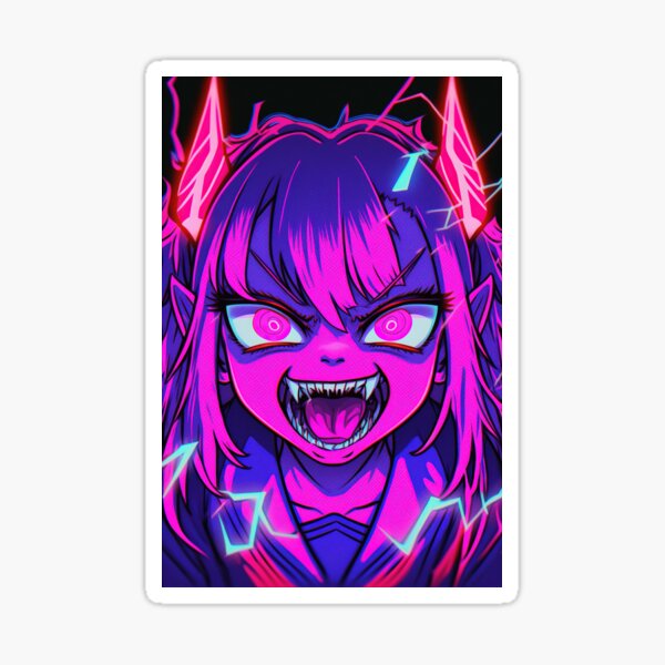 "Kawaii Oni Shool Girl | Neon Japan" Sticker for Sale by GoblinDSGN ...
