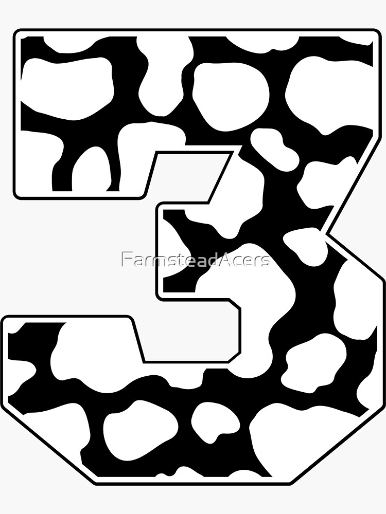 Pegatina «Número 3 Patrón de vaca en blanco y negro Manchas de vaca» de ...