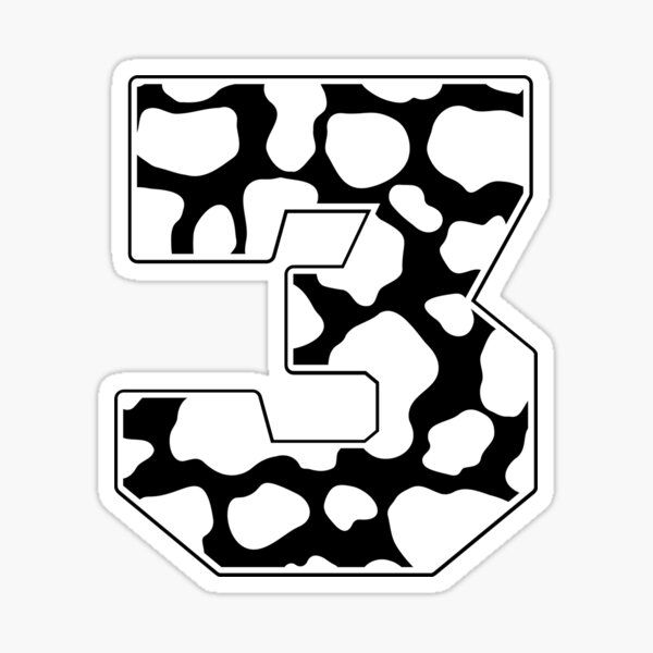 Pegatina «Número 3 Patrón de vaca en blanco y negro Manchas de vaca» de ...