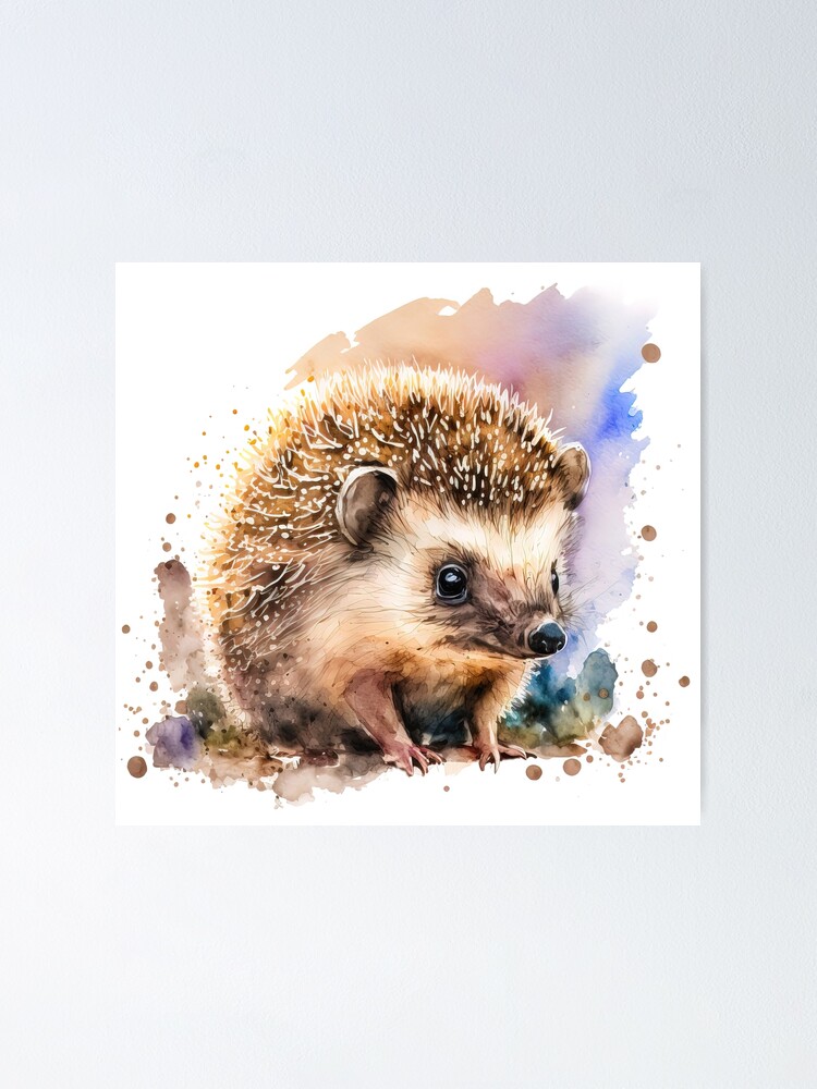 "Watercolor Cute Baby Hedgehog, Colorful Hedgehog Piglet" Poster for ...