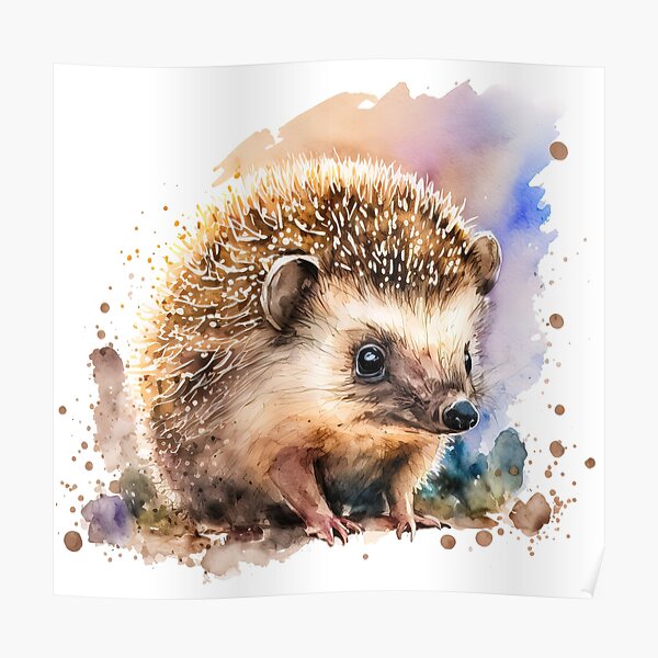 "Watercolor Cute Baby Hedgehog, Colorful Hedgehog Piglet" Poster for ...