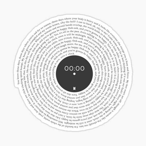 "BTS Zero O'Clock Lyric Vinyl Black" Sticker for Sale by Llio-Made-This ...
