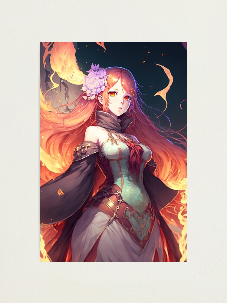 "Portrait of a fantasy human female sorcerer in a fire dress ...