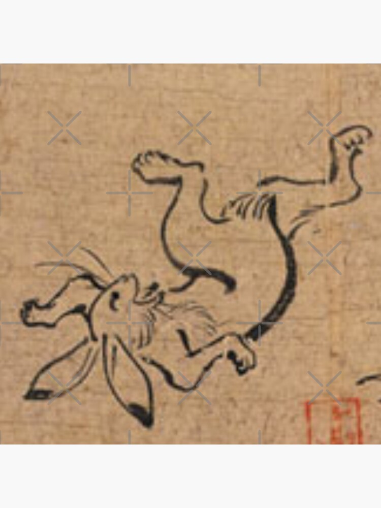 "Vintage Art Japan Wrestling Rabbits Square Design Choju Antique ...