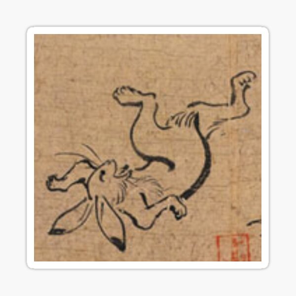 "Vintage Art Japan Wrestling Rabbits Square Design Choju Antique ...