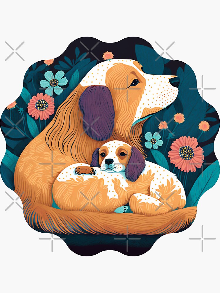 "Dog mom cuddling puppy" Sticker for Sale by GorinART | Redbubble