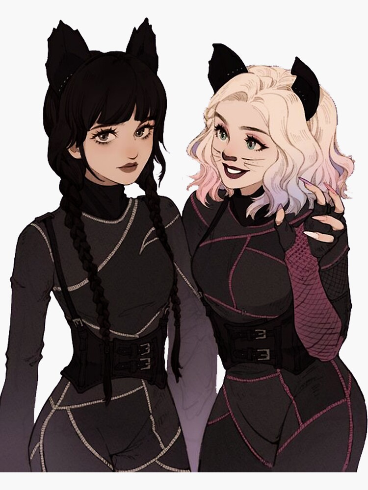 "Wednesday Addams and Enid Sinclair in cat costumes " Sticker for Sale ...