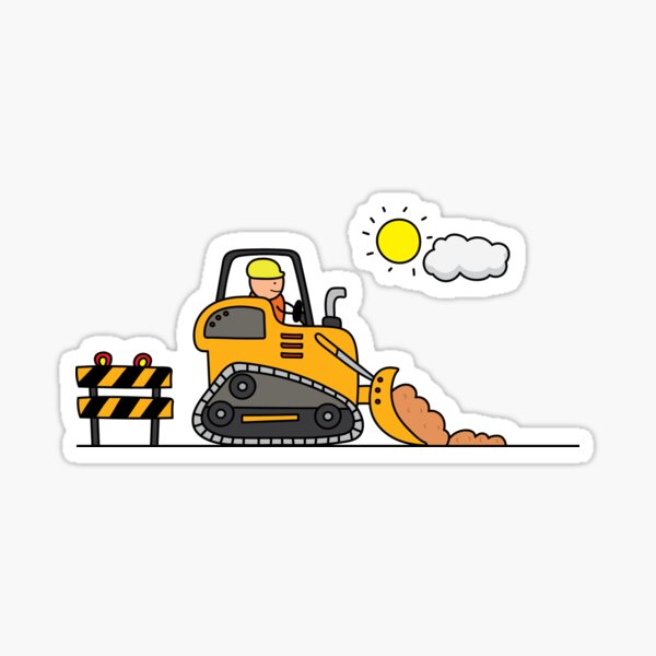 "Kids drawing construction worker riding a bulldozer" Sticker for Sale ...