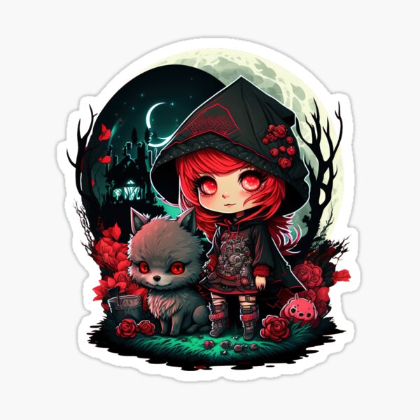 "Kawaii Chibi Red Riding Hood and her Werewolf Pet" Sticker for Sale by ...