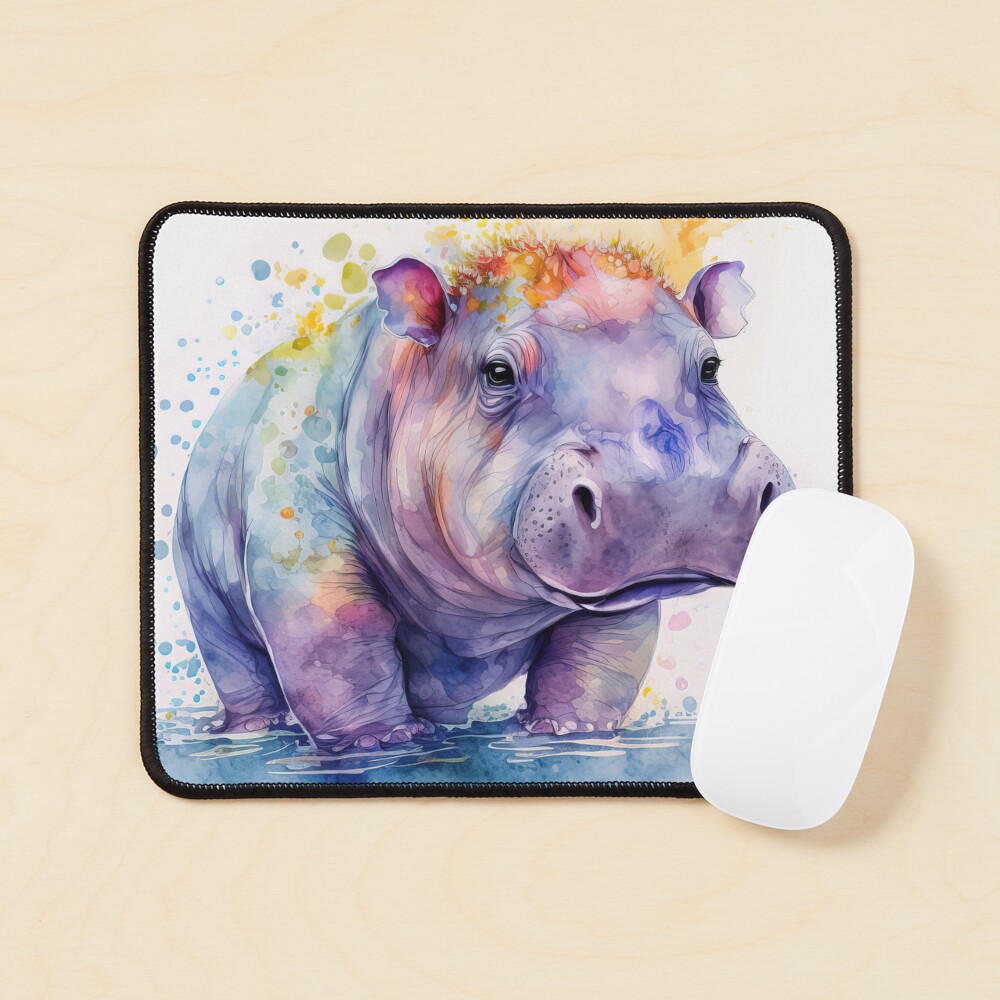"Colorful Watercolor Cute Baby Hippopotamus Standing in the Water ...