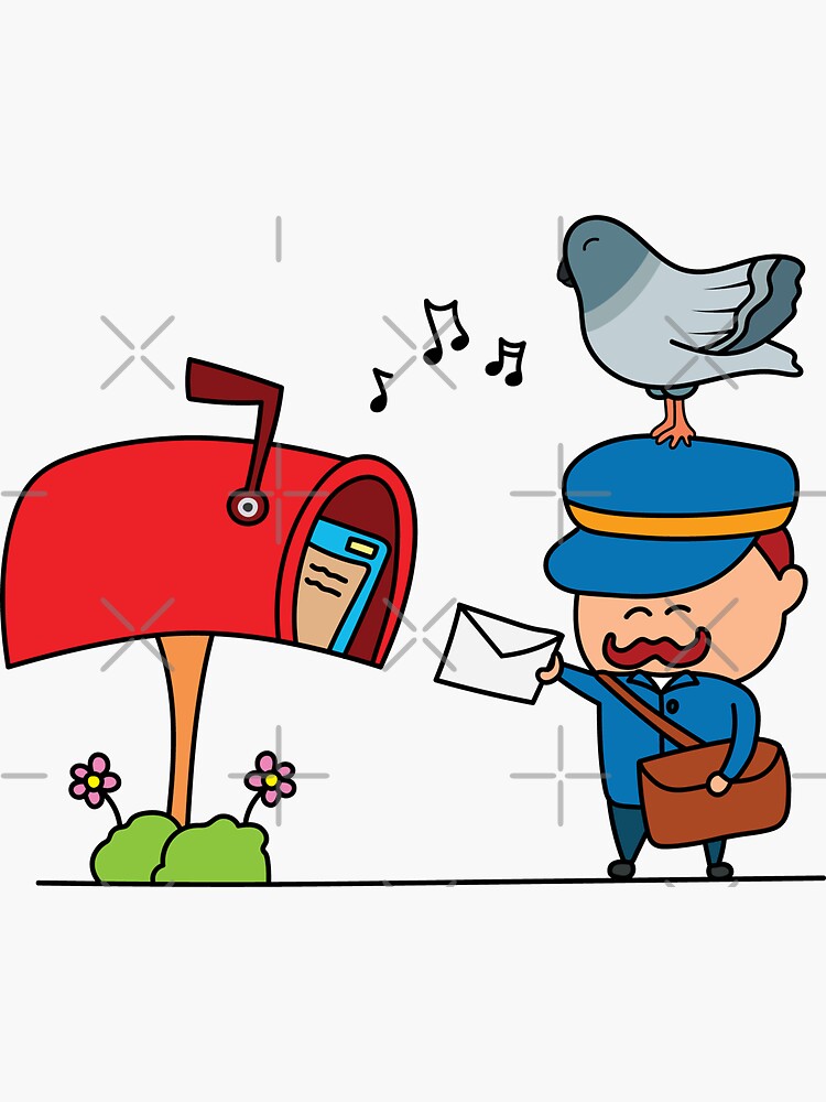 "kids drawing cute mailman with pigeon" Sticker for Sale by ...